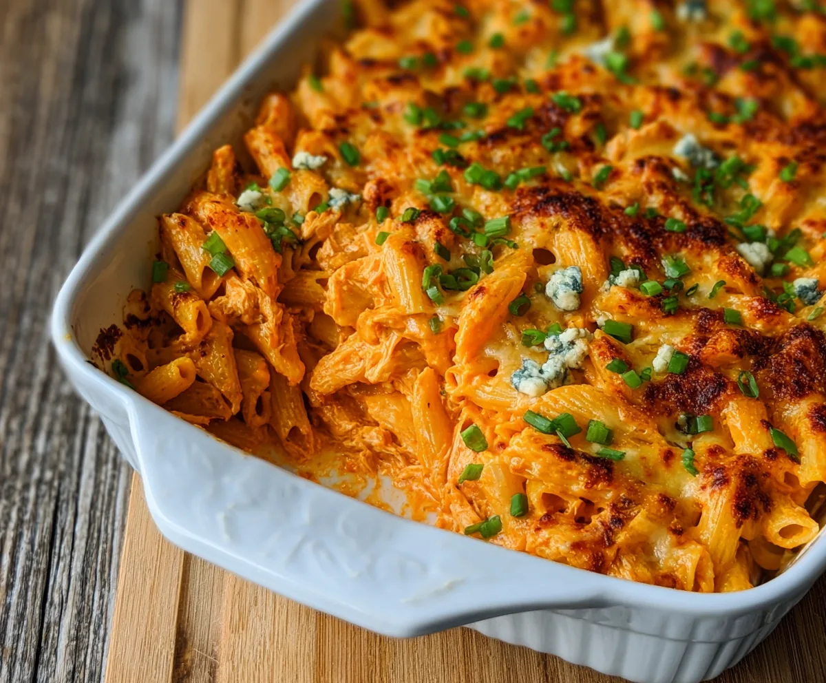 Spicy Buffalo Chicken Pasta Bake