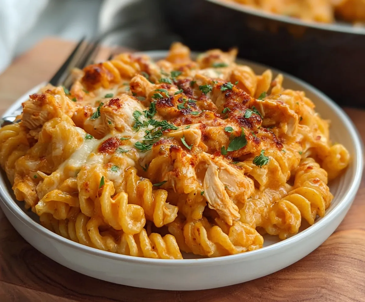 Spicy Buffalo Chicken Pasta Bake